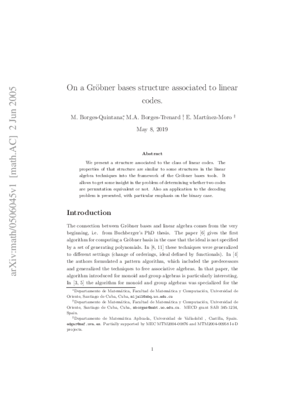 Pdf On A Gröbner Bases Structure Associated To Linear Codes Mijail Borges Quintana