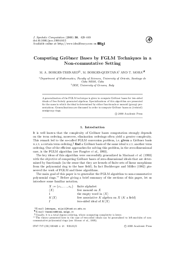 (PDF) Computing Gröbner Bases by FGLM Techniques in a Non-commutative Setting