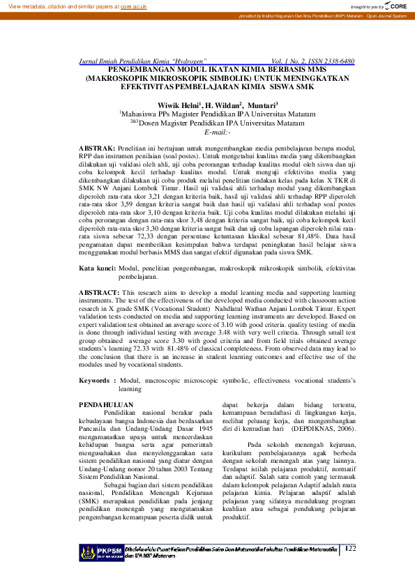 (PDF) Pengembangan Modul Ikatan Kimia Berbasis MMS (Makroskopik Mikroskopik Simbolik) Untuk ...
