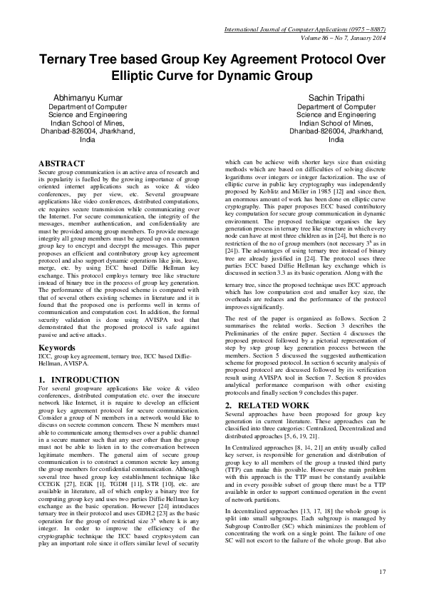 Pdf Ternary Tree Based Group Key Agreement Protocol Over Elliptic Curve For Dynamic Group