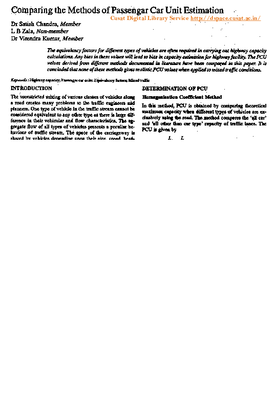 (PDF) Comparing the methods of passengar car unit estimation