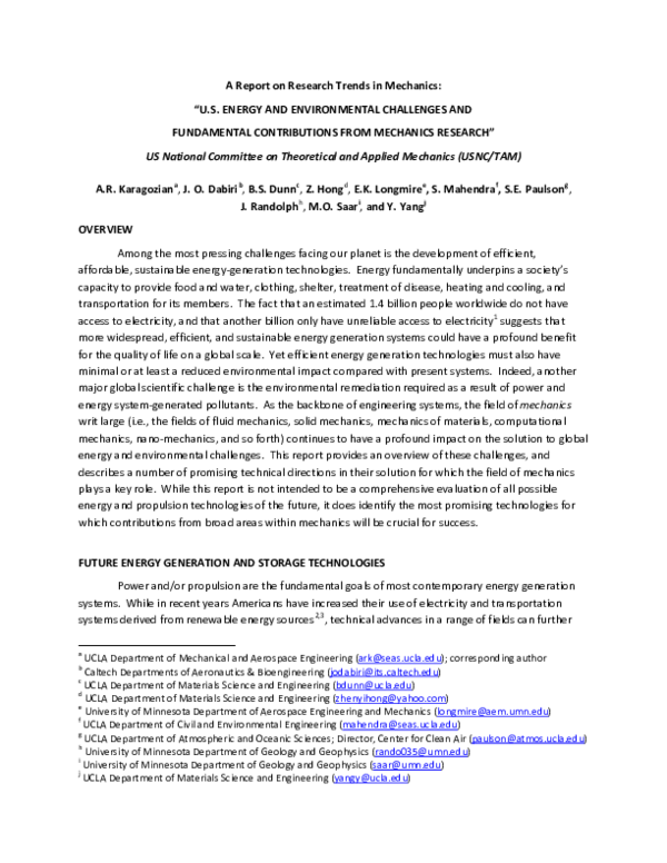 (PDF) A Report on Research Trends in Mechanics: “U.S. ENERGY AND ...