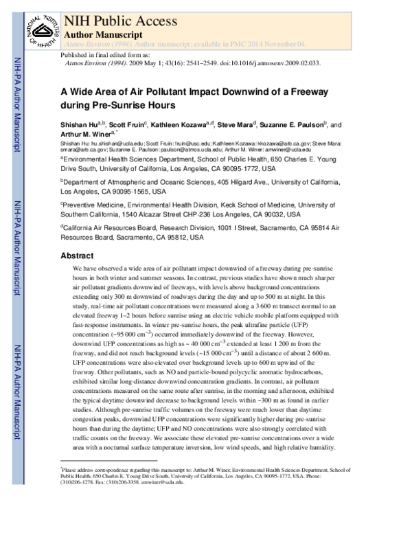 (PDF) A wide area of air pollutant impact downwind of a freeway during ...