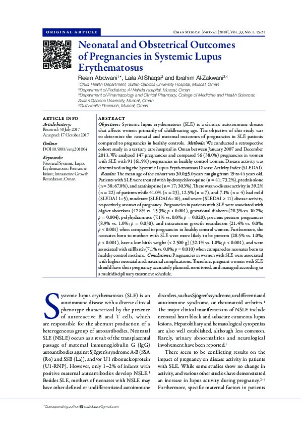 (PDF) Neonatal and Obstetrical Outcomes of Pregnancies in Systemic ...