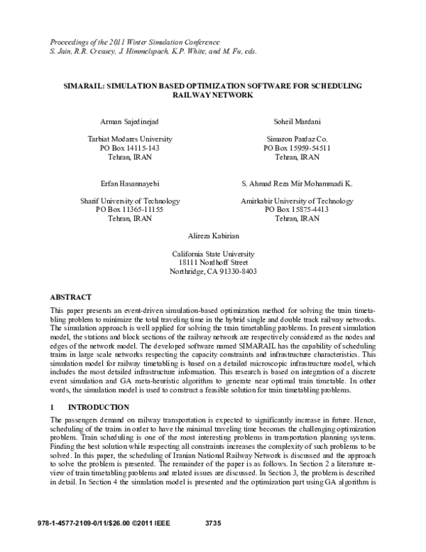 Pdf Simarail Simulation Based Optimization Software For Scheduling Railway Network