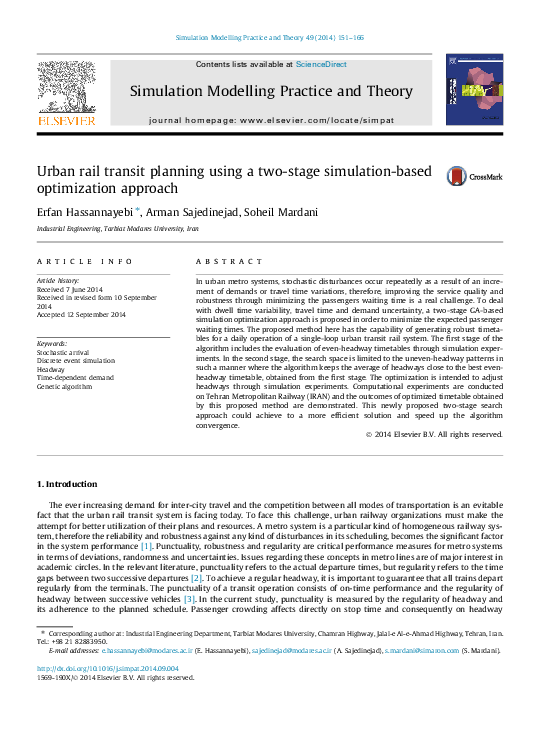 Pdf Optimizing Urban Rail Timetables Via Simulation