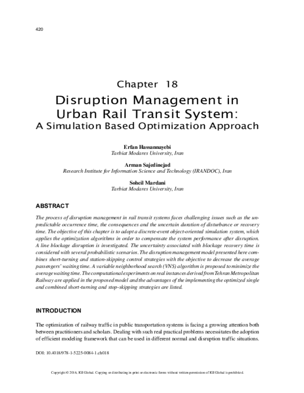 (PDF) Disruption Management in Urban Rail Transit System