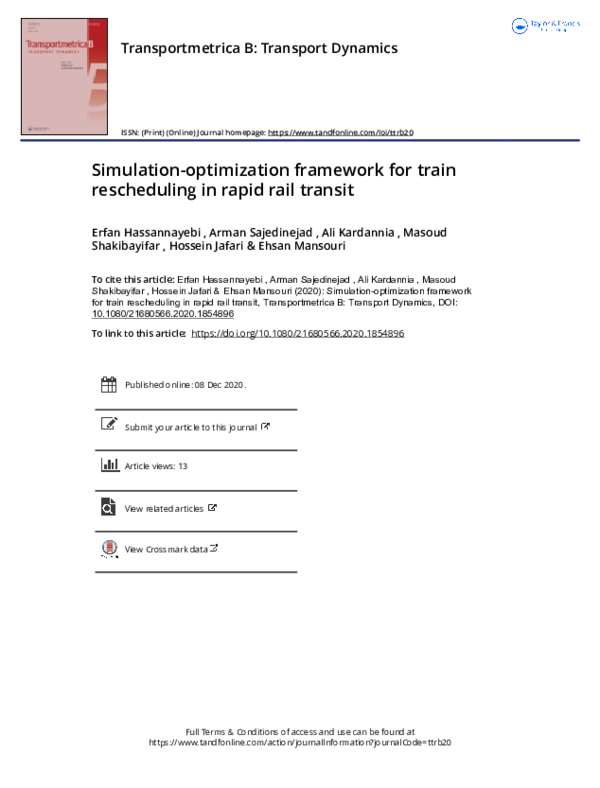 (PDF) Simulation-optimization framework for train rescheduling in rapid rail transit