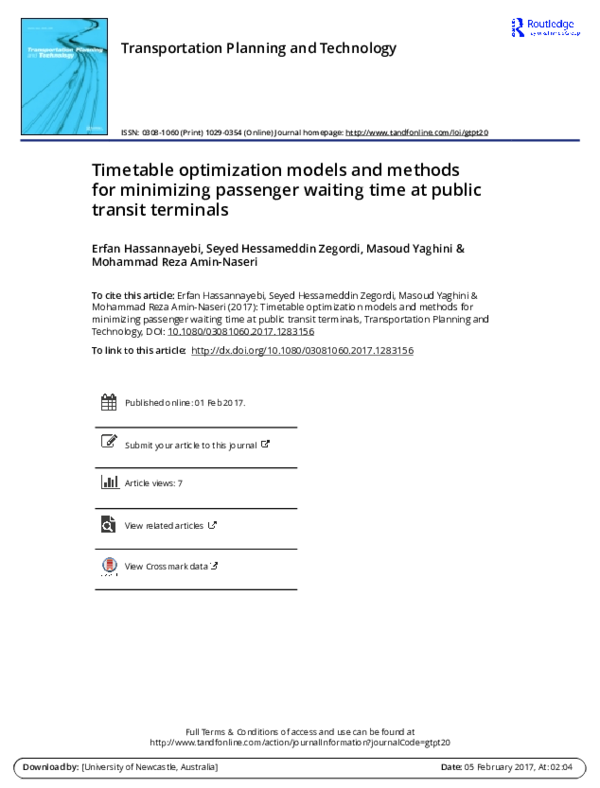 Pdf Timetable Optimization Models And Methods For Minimizing