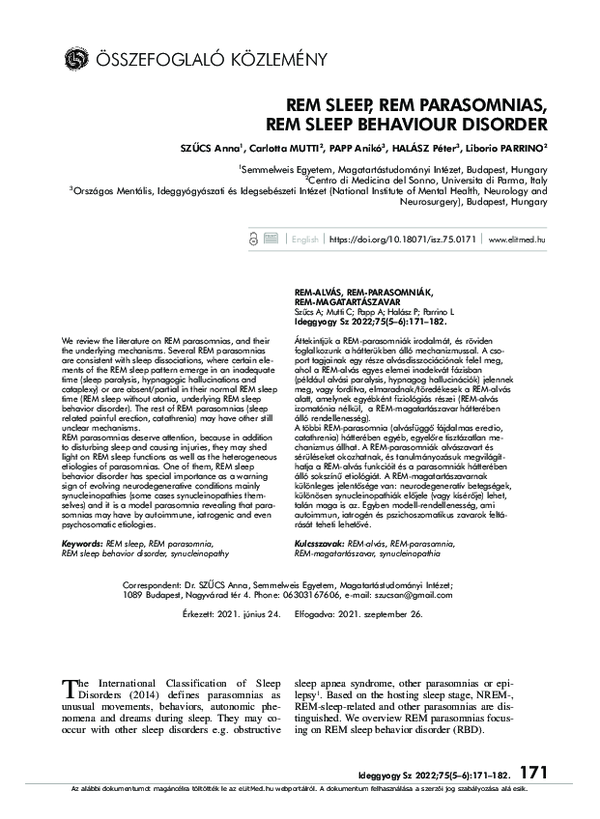 (PDF) REM sleep, REM parasomnias, REM sleep behaviour disorder