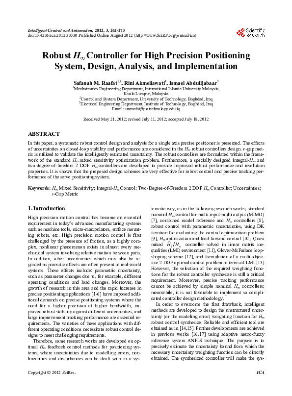 (PDF) Robust H ∞ Controller for High Precision Positioning System, Design, Analysis, and ...
