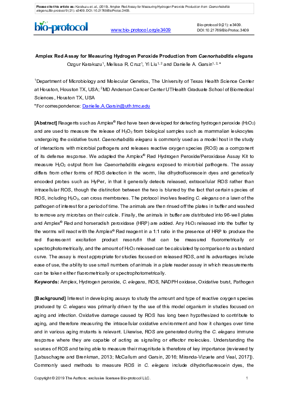 (PDF) Amplex Red Assay for Measuring Hydrogen Peroxide Production from ...