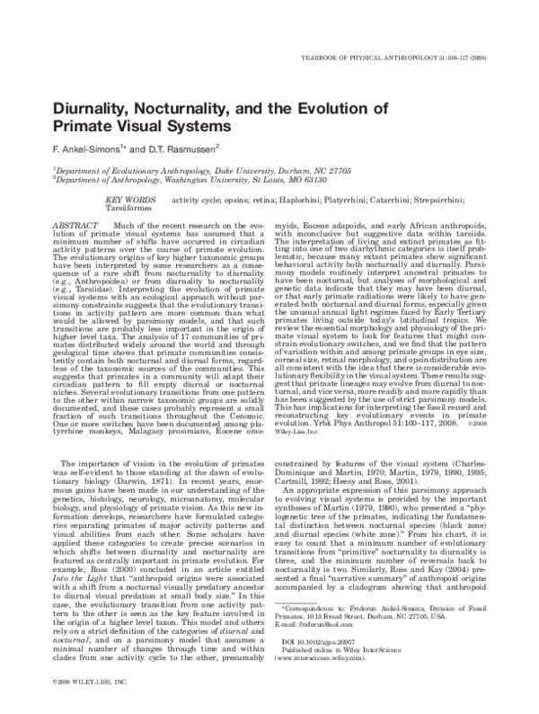 (PDF) Diurnality, nocturnality, and the evolution of primate visual systems