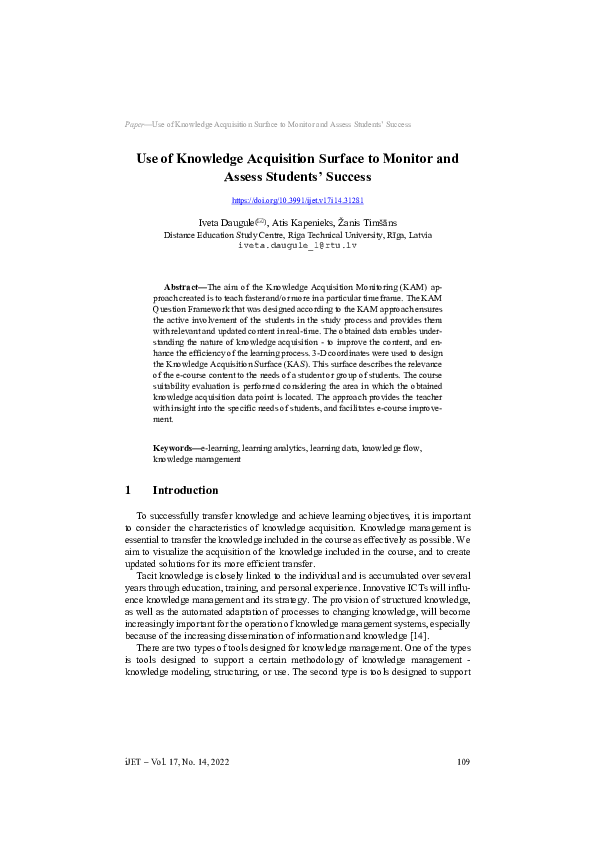 (PDF) Use of Knowledge Acquisition Surface to Monitor and Assess ...