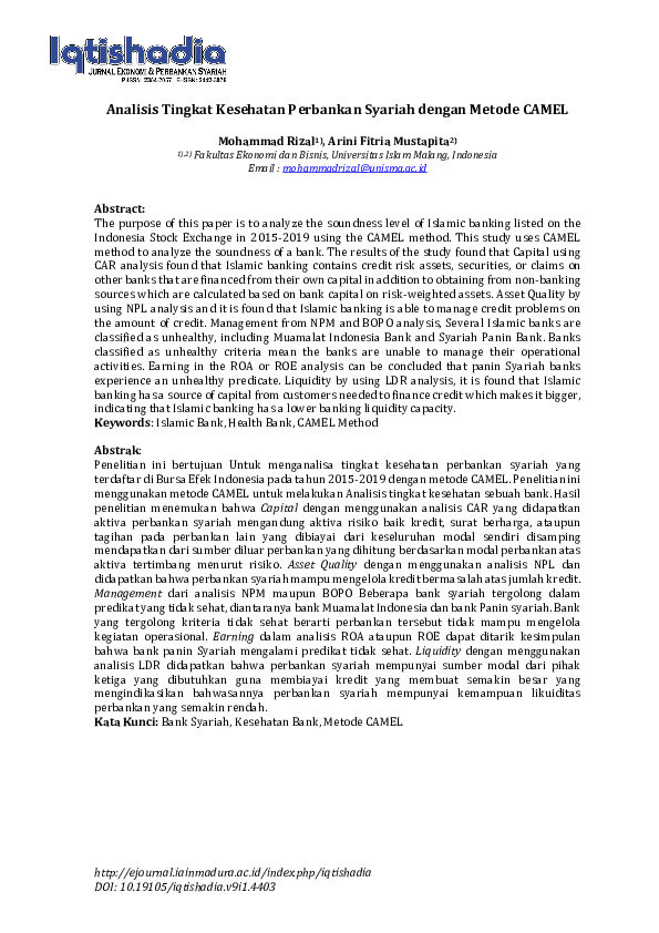 (PDF) Analisis Tingkat Kesehatan Perbankan Syariah dengan Metode CAMEL