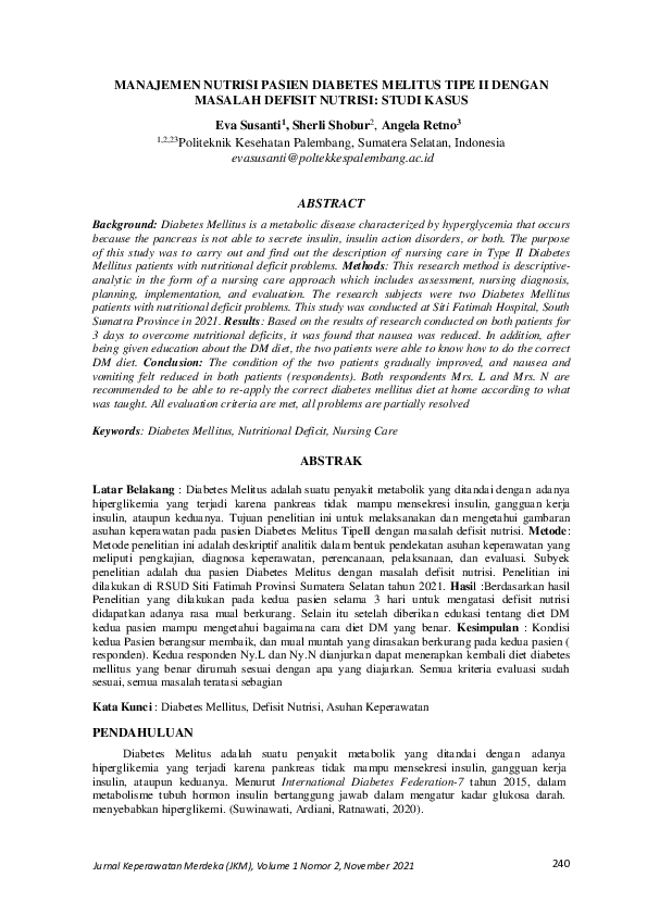 (PDF) Manajemen Nutrisi Pasien Diabetes Melitus Tipe II Dengan Masalah ...