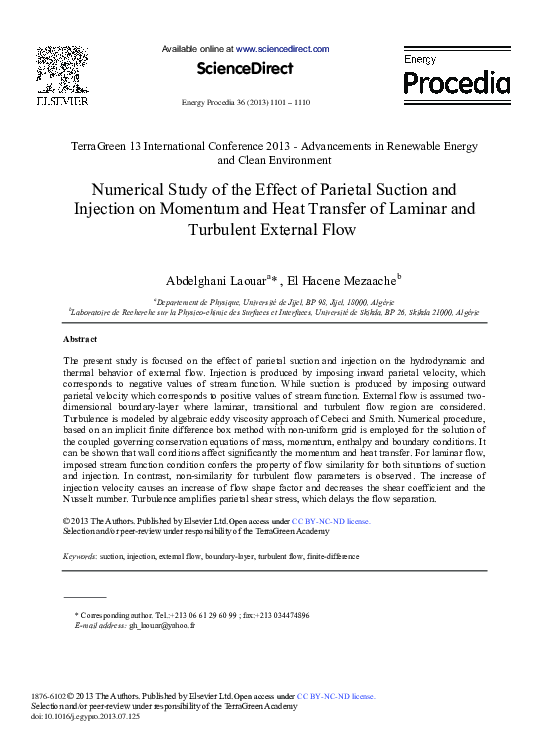 (PDF) Numerical Study of the Effect of Parietal Suction and Injection ...