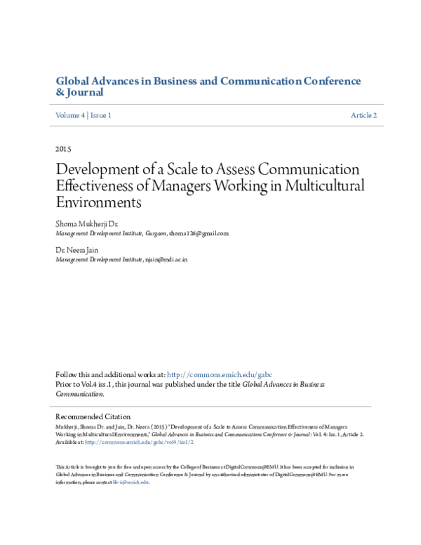 (PDF) Development of a Scale to Assess Communication Effectiveness of Managers Working in ...