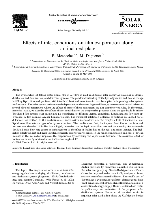 (PDF) Effects of inlet conditions on film evaporation along an inclined ...