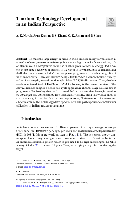(PDF) Thorium Technology Development in an Indian Perspective