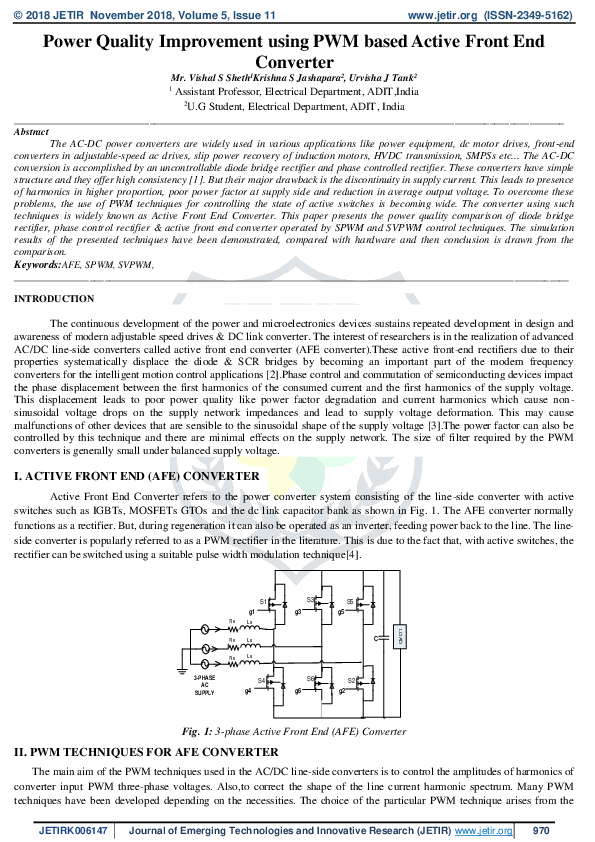 (PDF) Power Quality Improvement using PWM based Active Front End Converter