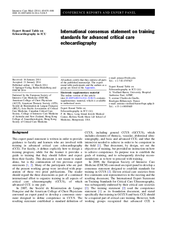 (PDF) International consensus statement on training standards for ...