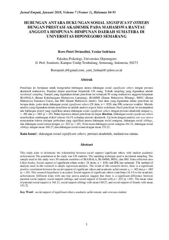 (PDF) Hubungan Antara Dukungan Sosial Significant Others Dengan Prestasi Akademik Pada Mahasiswa ...