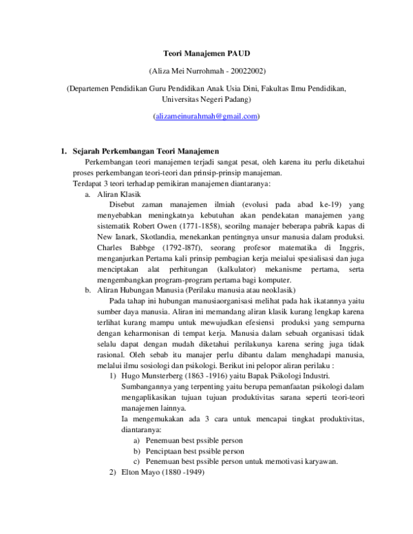 Pdf Teori Manajemen Paud