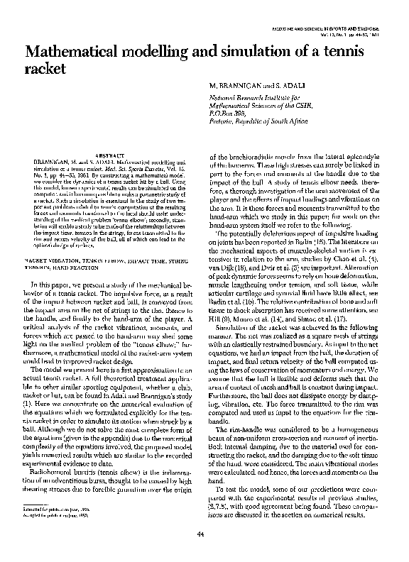 (PDF) Mathematical modelling and simulation of a tennis racket