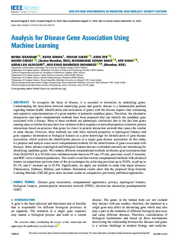 (PDF) Analysis for Disease Gene Association Using Machine Learning