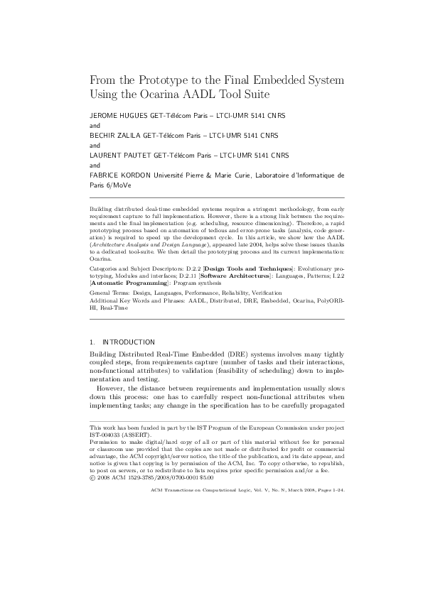 (PDF) From the prototype to the final embedded system using the Ocarina AADL tool suite