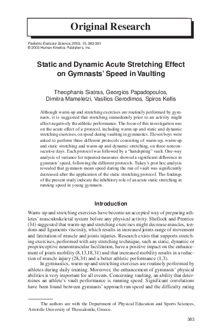 (PDF) Static and Dynamic Acute Stretching Effect on Gymnasts’ Speed in Vaulting