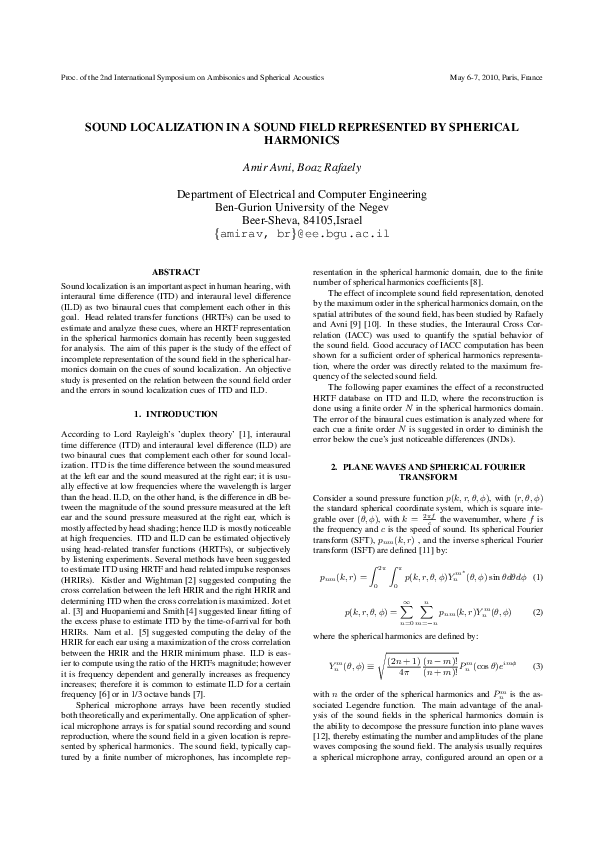 (PDF) France SOUND LOCALIZATION IN A SOUND FIELD REPRESENTED BY ...