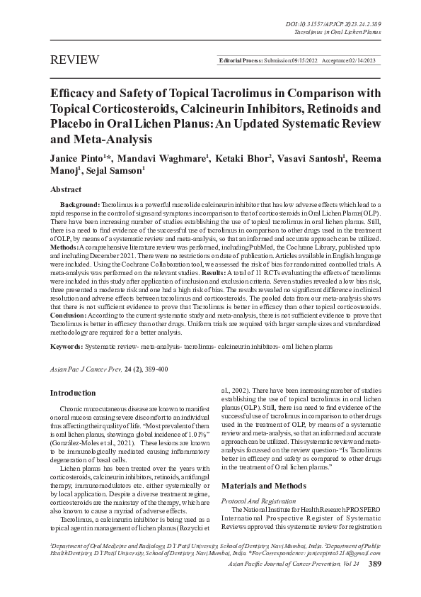 (PDF) Topical Tacrolimus vs. Other Treatments for OLP