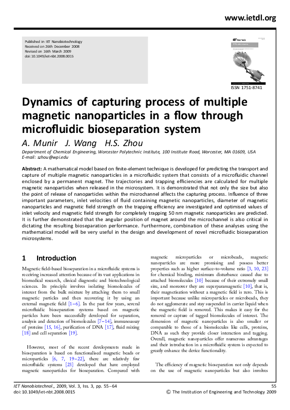 (PDF) Dynamics of capturing process of multiple magnetic nanoparticles in a flow through ...