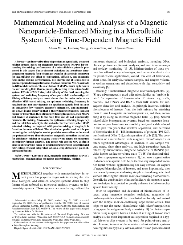 (PDF) Mathematical Modeling and Analysis of a Magnetic Nanoparticle-Enhanced Mixing in a ...