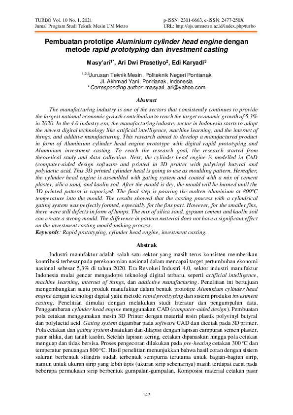 (PDF) Pembuatan prototipe Aluminium cylinder head engine dengan metode ...