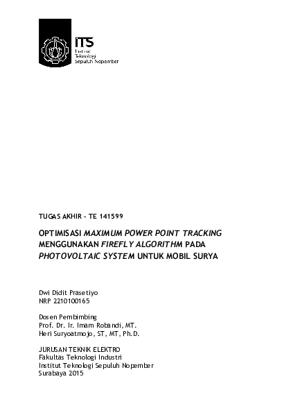 (PDF) Optimisasi Maximum Power Point Tracking Menggunakan Firefly Algorithm Pada Photovoltaic ...
