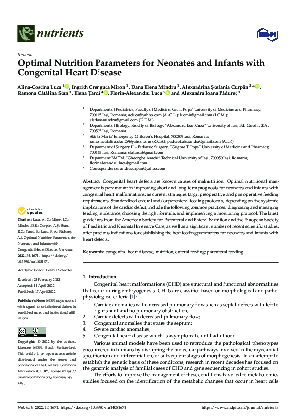 (PDF) Optimal Nutrition Parameters for Neonates and Infants with ...