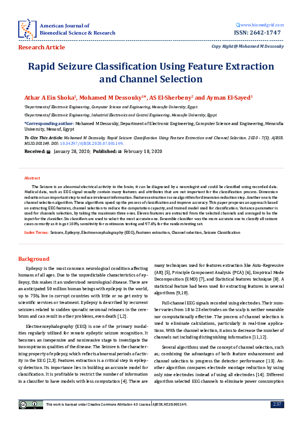 (PDF) Rapid Seizure Classification Using Feature Extraction and Channel Selection