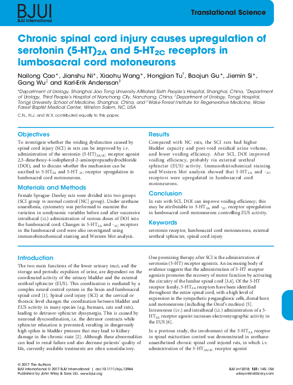 (PDF) Chronic spinal cord injury causes up-regulation of serotonin (5 ...