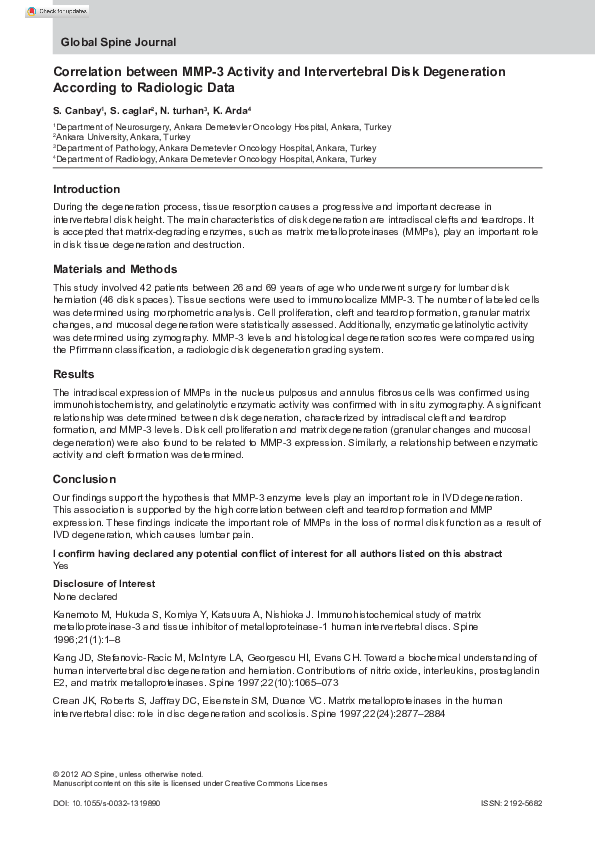 (PDF) Correlation between MMP-3 Activity and Intervertebral Disk ...