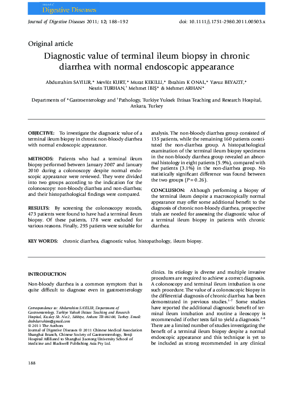 (PDF) Diagnostic value of terminal ileum biopsy in chronic diarrhea ...