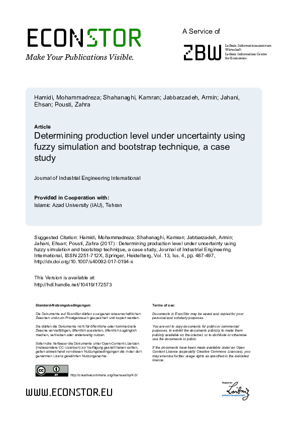 (PDF) Determining production level under uncertainty using fuzzy simulation and bootstrap ...
