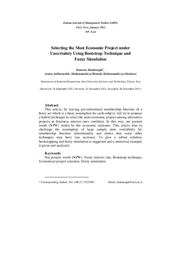 (PDF) Selecting the Most Economic Project under Uncertainty Using Bootstrap Technique and Fuzzy ...