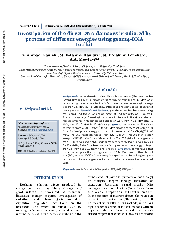 (PDF) Investigation of the direct DNA damages irradiated by protons of different energies using ...