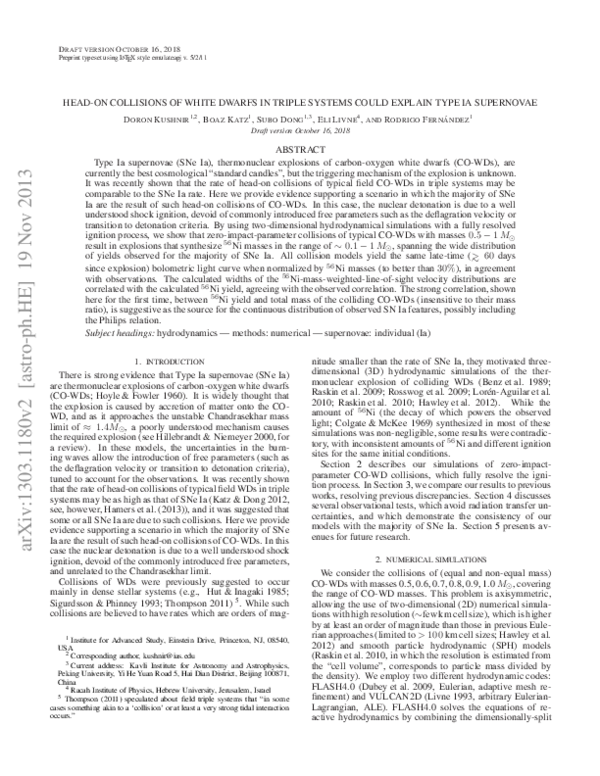 (PDF) The Progenitors of Type Ia Supernova Explosions are Head-On ...
