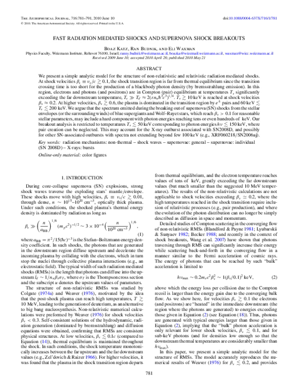 (PDF) Fast Radiation Mediated Shocks and Supernova Shock Breakouts ...