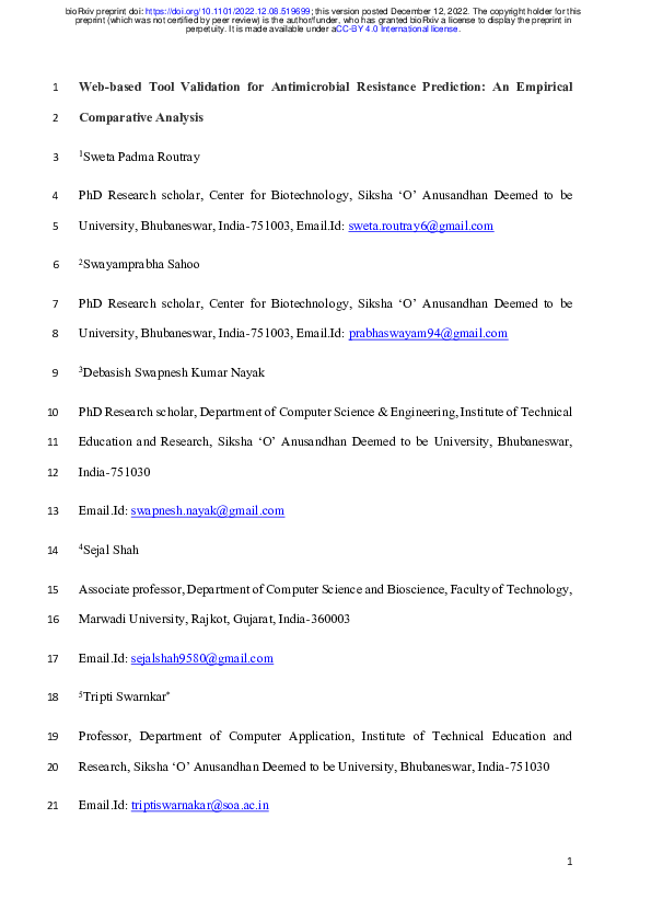 Pdf Web Based Tool Validation For Antimicrobial Resistance Prediction