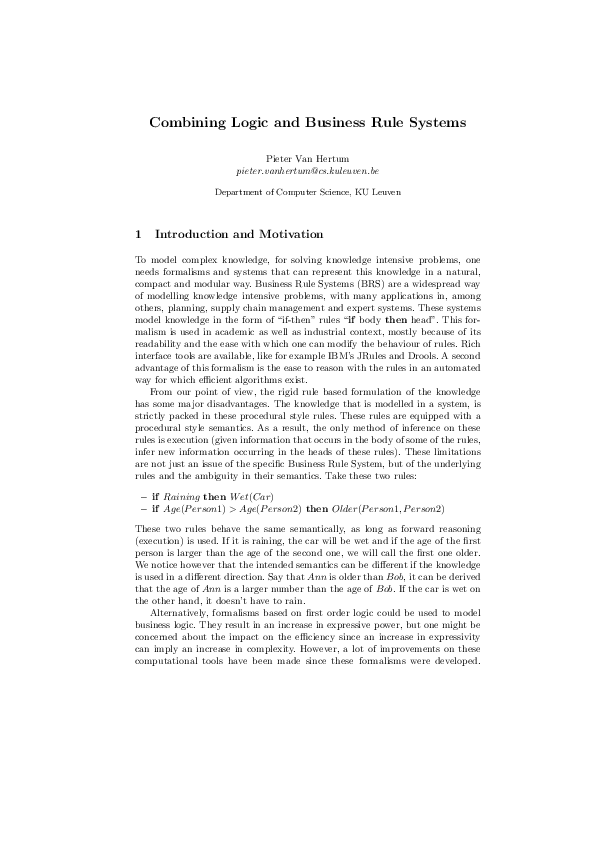 (PDF) Combining logic and business rules